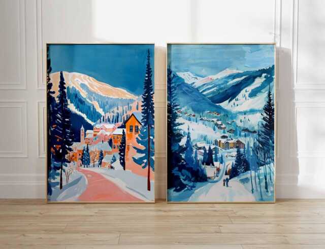 Set Of 2 Vail Posters, Colorado Travel Prints, Vintage Style Usa Poster ...