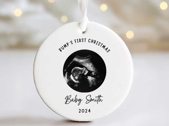 Personalised Bump's First Christmas Tree Decoration - Baby Scan Photo ...