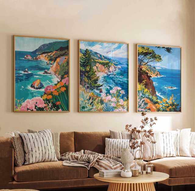 Set Of 3 Big Sur Posters, California Wall Art Prints, Travel Poster Set ...