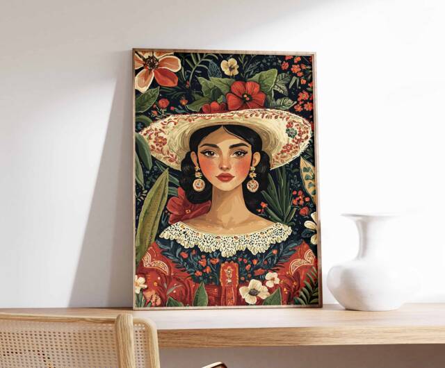Vintage Mexican Poster, Prints, Decor, Traditional Latin Floral Print ...