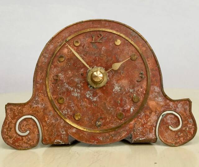 Small Mantel Clock in Patinated Metal Tortoiseshell Or Orangy Pinky Red ...