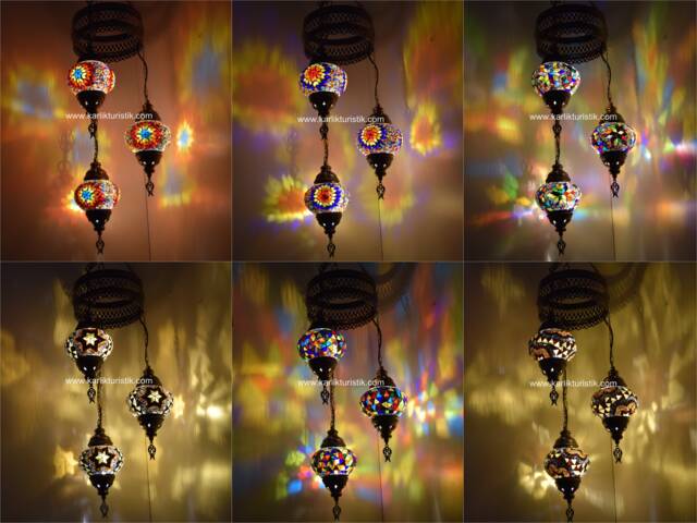 Turkish Lamp 3 Globe Sprial Desing Set, Ceiling , Mosaic Hanging ...