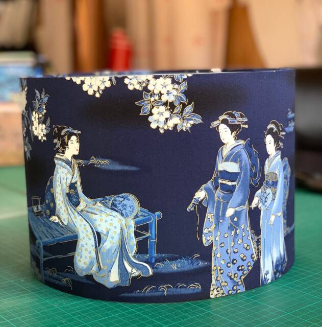 Oriental Lampshade, Japanese Lamp Shade, With Geisha & Blossom in Blue ...