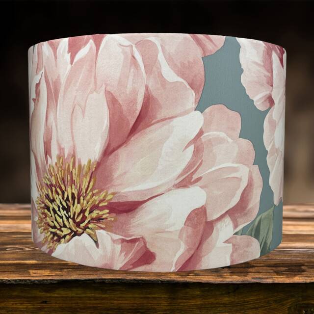 Floral Lampshade For Ceiling & Table Lamps - Pink Flowers On Musky Blue ...