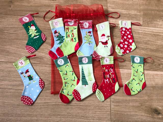 Mini Stocking Advent Calendar in Bright Colours. Reusable Christmas ...