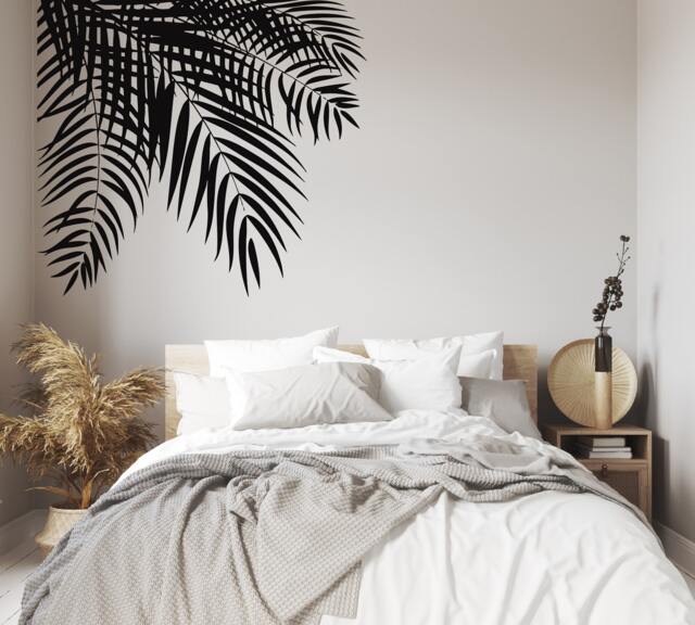 Palm Leaves Wall Decal, Tropical Art, Tree Decal For Bedroom, Monstera ...