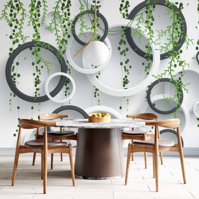 3D White Circles Removable Wallpaper Abstract Art Circle Line Embossed ...