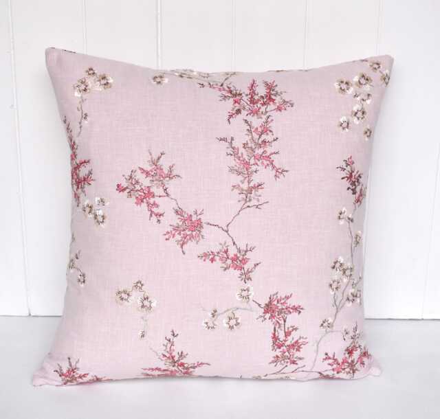 Laura Ashley Oriental Blossom Blush Pink Embroidered Cushion, Hand Made ...