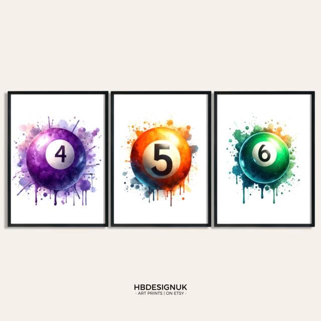 8 Ball Poster Set - Of 3 Prints - Watercolor Painting Watercolour ...