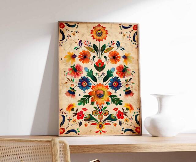 Vintage Mexican Poster, Prints, Decor, Traditional Latin Floral Print ...
