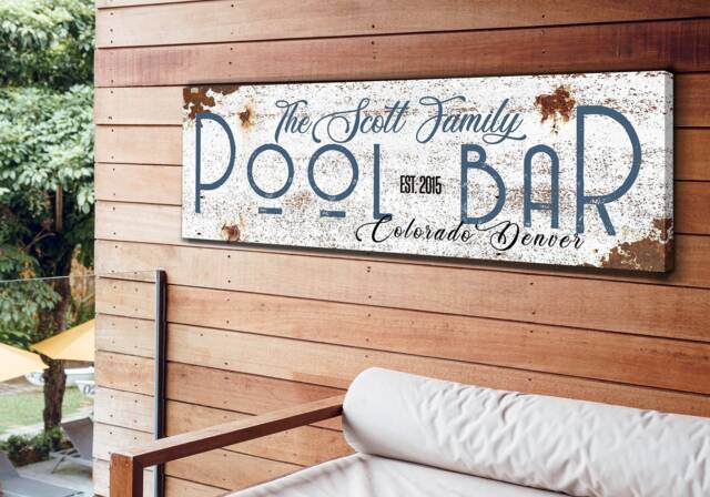 Personalized Pool & Bar Sign, Rustic Outdoor & Poolside Vintage Decor ...