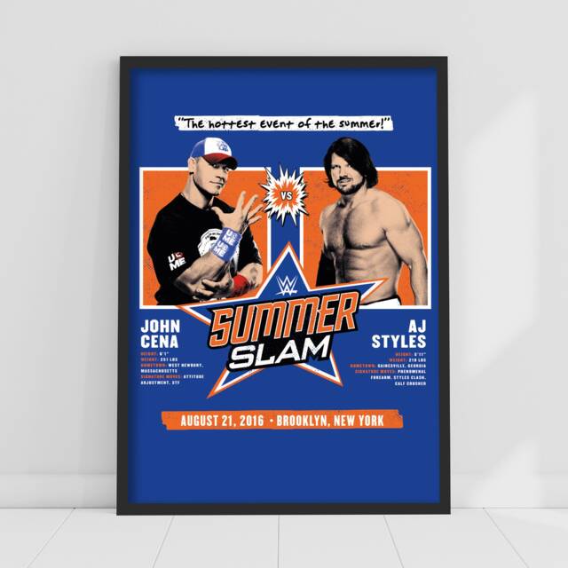 Wwe Print - John Cena Aj Styles Summerslam Poster Wrestling Wall Art by ...