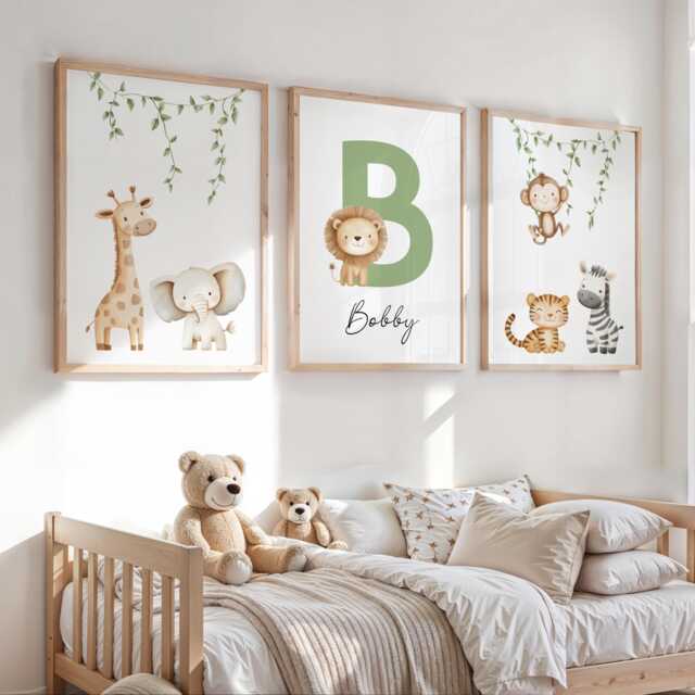 Set Of 3 Safari Animal Prints - Personalised Nursery Wall Art Kids ...