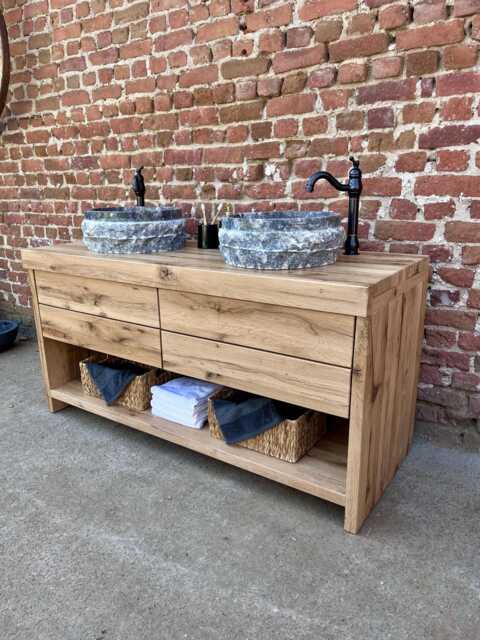 Rustic Oak Bathroom Vanity With Drawers, Reclaimed Wood Double Basin Unit, Reclaimed Unit, Wood ...