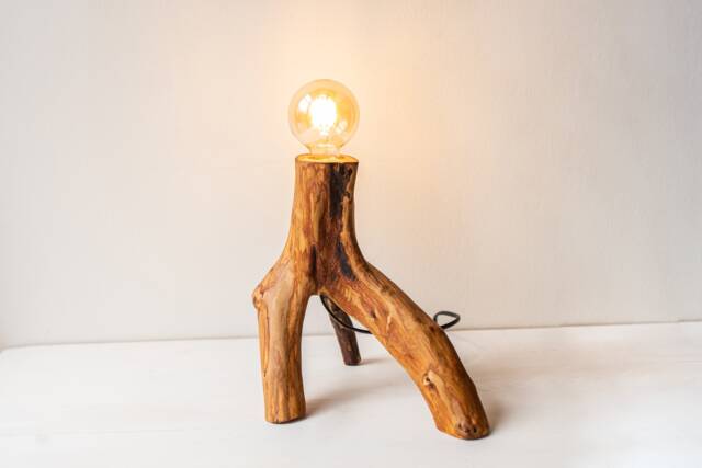 Three Leg Tripod Wood Lamp - Original Edison Ligh Bulb Night Table Lamp ...
