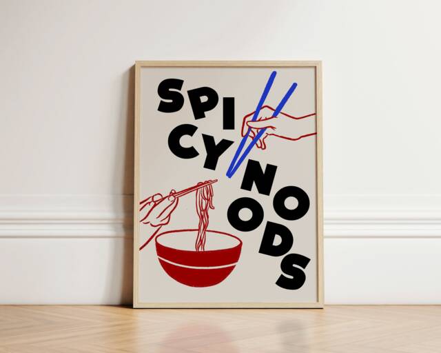 Spicy Noodles Print, Ramen Kitchen Wall Art, Decor, Trendy Cooking Home ...