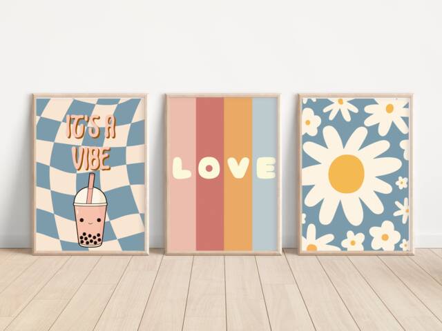 Teen & Tween Prints For Girls. Bubble Tea, Love Daisy Print With A Blue ...