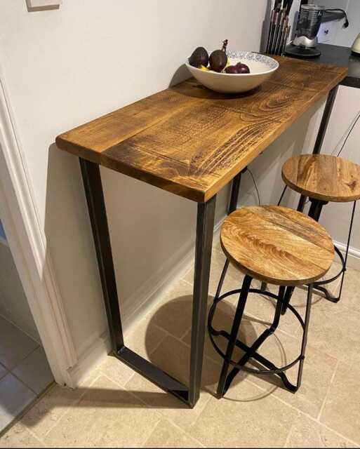 Industrial Breakfast Bar Table With Rustic Style Steel Legs 40 Mm Solid ...