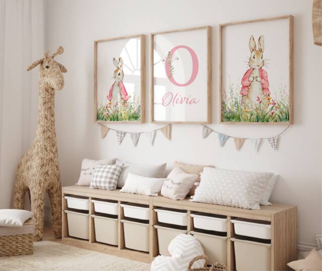 Peter Rabbit Personalised Nursery Prints, Girls Wildflower Pink Decor ...