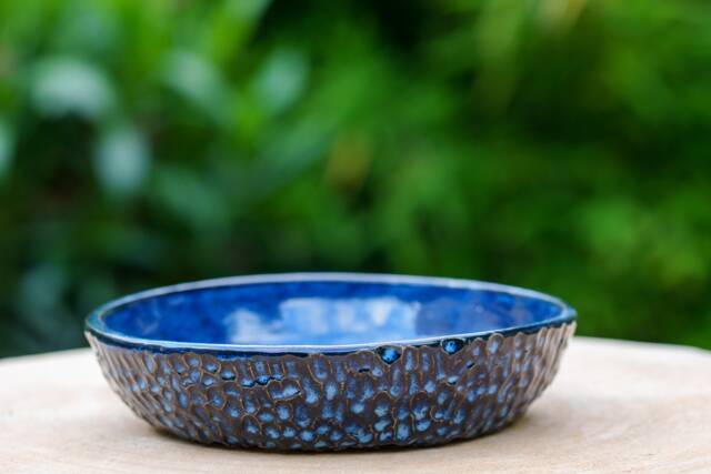 Blue Faceted Deep Plate. Ceramic Large Bowl in Handcrafted Pottery ...