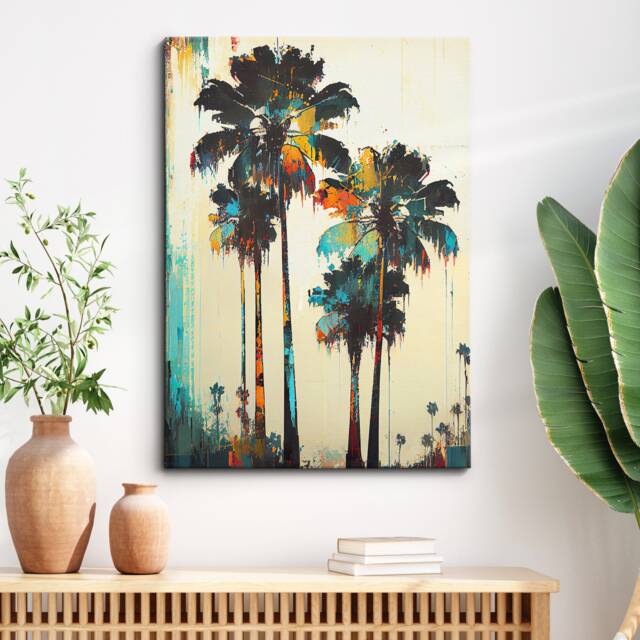 Bright & Colorful Palm Trees Modern Abstract Painting Wall Art, Framed ...