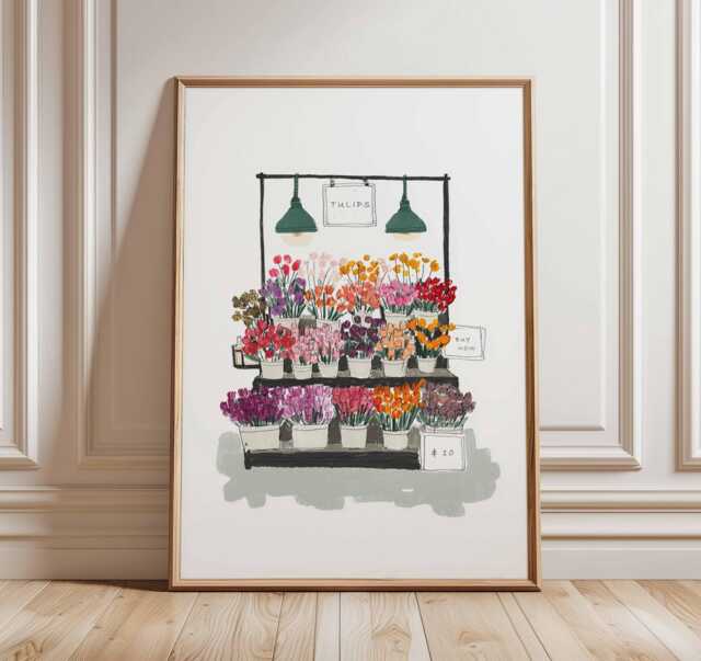 Colorful Tulip Flower Market Art Print, Cottagecore Botanical Shop ...