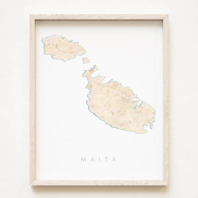 Malta Map Hand Painted Watercolor Print Mediterranean Block Plan - Art ...