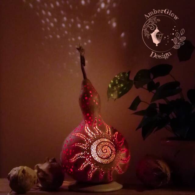Sun & Moon - Hand Carved From Gourds, Painted Mood Lamp To Decorate ...