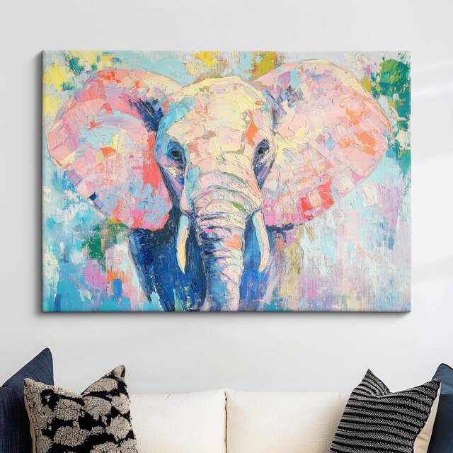 Elephant Abstract Oil Painting Framed Print & Canvas Large Sizes Wall ...