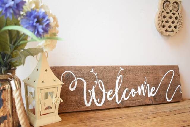 Welcome Sign-Rustic Decor-Farmhouse Sign-Wood Signs-Wood-Calligraphy ...