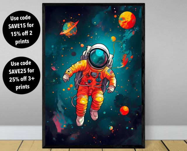 Kids Space Wall Art, Spaceman Art Print, Fun Nasa Poster Poster ...