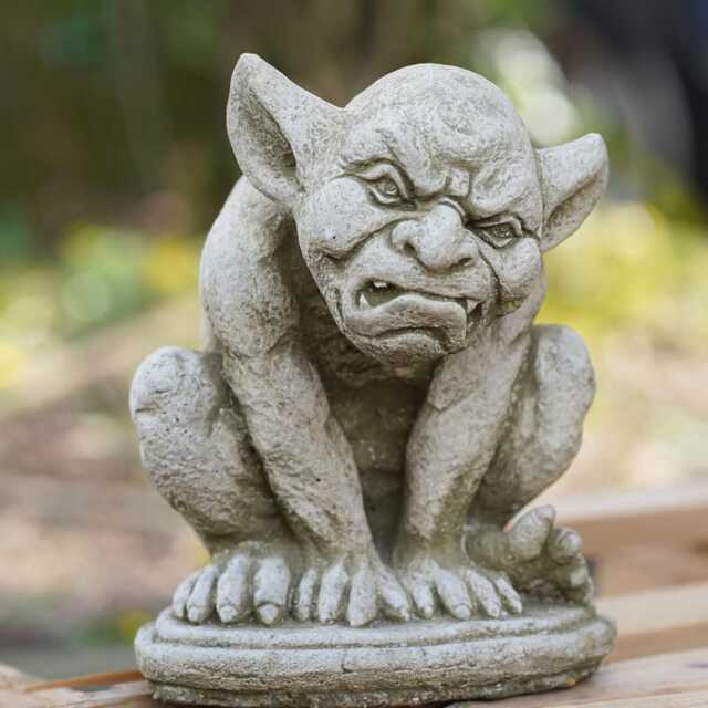 Gargoyle Grimace Stone Statue - Outdoor Gremlin Garden Ornament Sprite ...