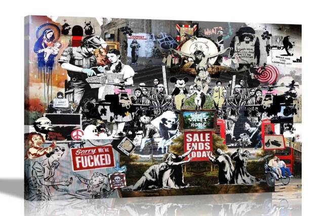 Banksy Collage Collection Best Of Canvas Print Graffiti Art For Living ...