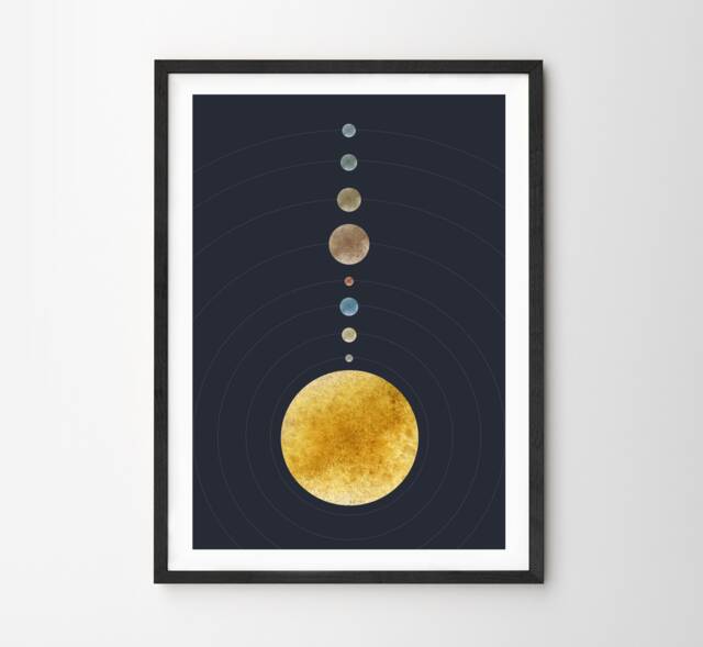 Modern Solar System Illustration Print. Home Wall Decor Space Handmade ...
