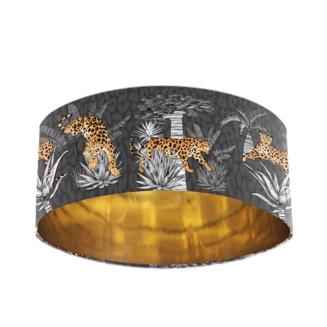 Grey Velvet Lamp Shade in Vintage Savanna Leopard Print - Gold Lined ...