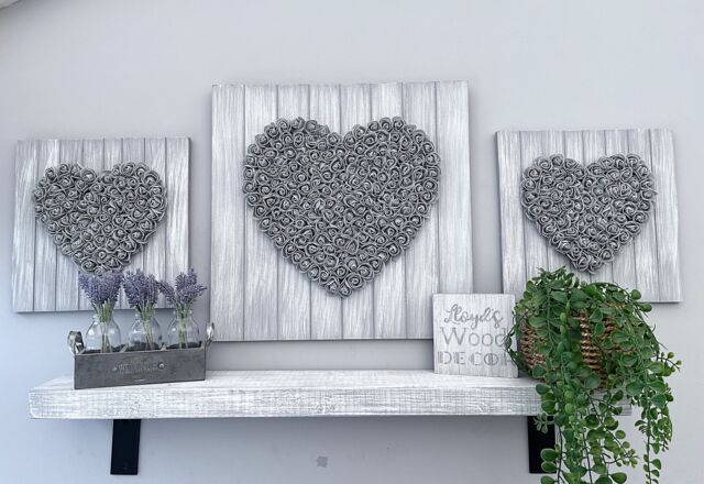 Rustic 3D Heart Flower Set Of 3 Shabby Chic Farmhouse Wooden Foam Rose ...