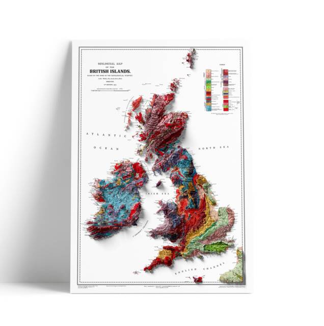 British Islands Geological Map - 3D Effect Relief Print - 2D Map With ...