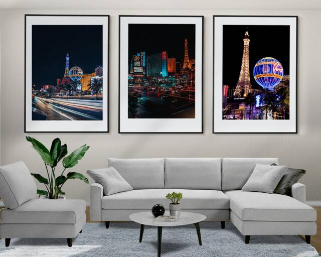Las Vegas Wall Art, Set Of 3 Posters, Skyline, Prints, Framed Decor, Photo by Etsy | ufurnish.com