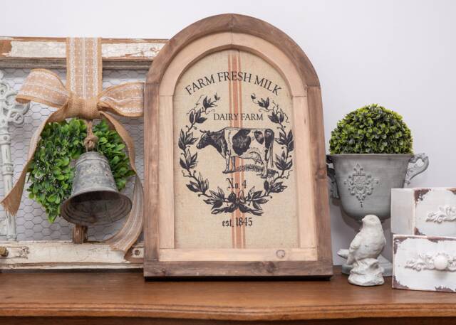 Farm Fresh Milk, Cow, Rustic , Kitchen Wall Art Decor, Farmhouse Arched ...