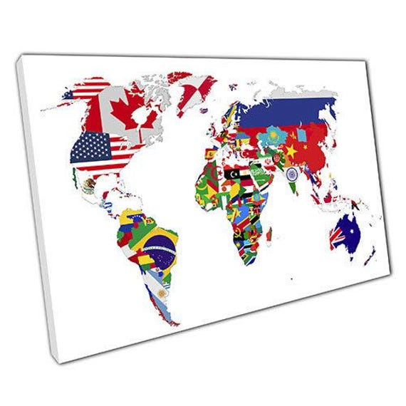 Global Flags Canvas Art Framed World Map Wall Decor For Home & Office ...