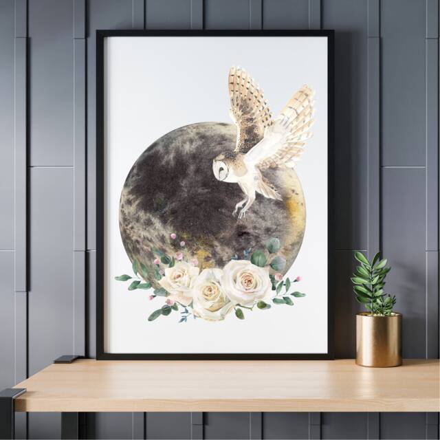 Full Moon Print, Phase Lounge Wall Art, Watercolour Artwork, Gallery ...