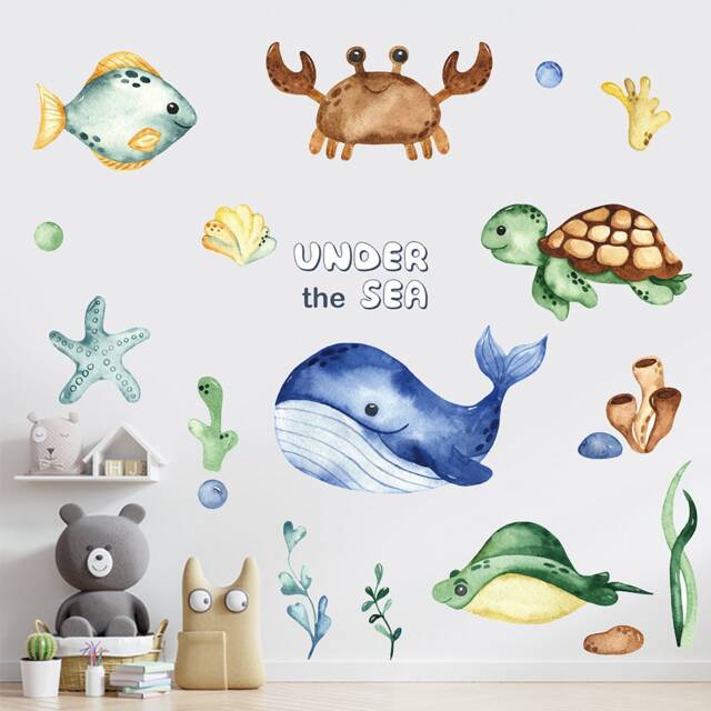 Cartoon Whale Turtle, Kindergarten Children's Room, Decorative Stickers ...
