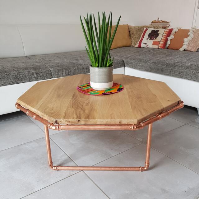 Octo - Octagonal Coffee Table Oak Top On Copper Structure by Etsy ...