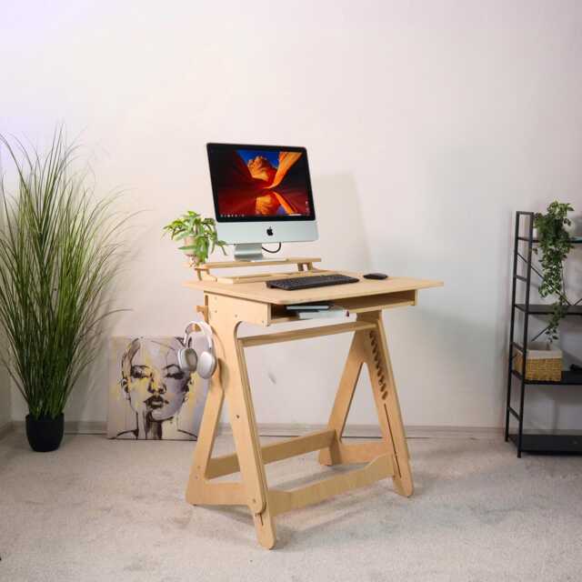 Computer Desk Plywood Furniture Standing Adjustable Custom Wooden Gift ...