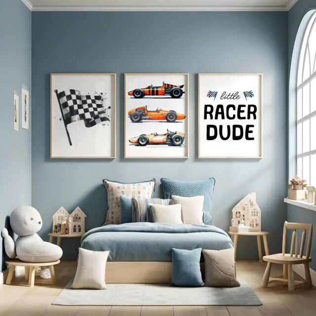 Racing Car Nursery Prints - Set Of 3 Posters - Little Racer Dude Race ...