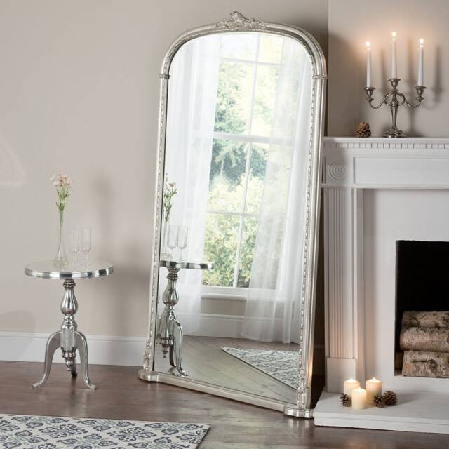 Antique Silver Xl Arch Top Ornate Decorative Leaner Mirror - Windsor ...