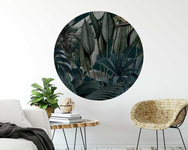 Round Tropical Wall Decal - Large Green Circle Leaf Sticker, Botanical ...