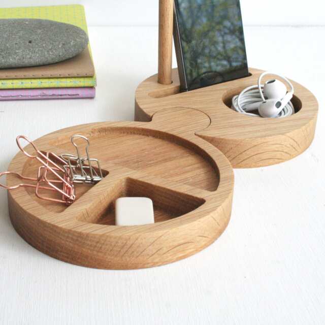 Oak Wooden Round Modular Desk Tidy & Phone Stand by Etsy | ufurnish.com