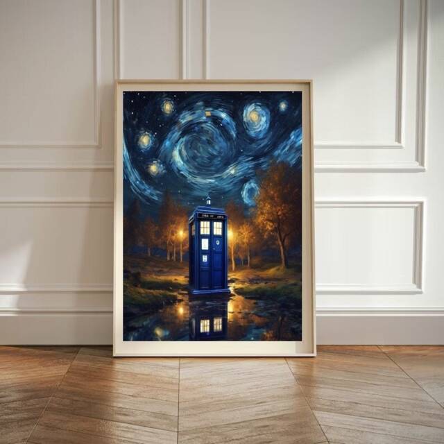 Van Gogh Tardis Starry Night Print, Van Goth Poster - Dr Who Canvas ...