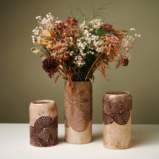 Handmade Lace Print Ceramic Vase Set Rustic Farmhouse Decor by Etsy ...
